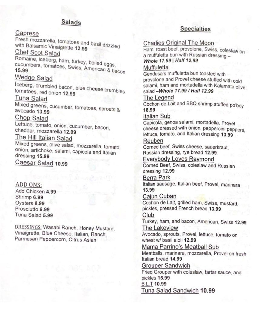 Menu – Francesca by Katie's